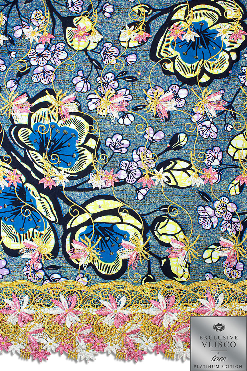 Vlisco Fabric with Lace Embroidery: VL598 Free Shipping - Hilton Textiles London – Hilton ...