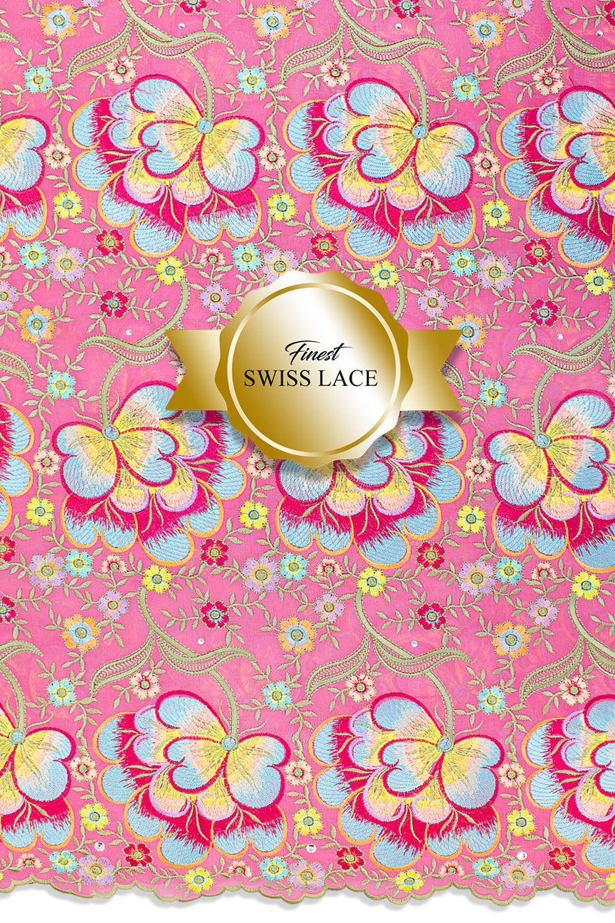 FSL674 - Stunning Fine Lace - Bubblegum Pink, Baby Blue, Green & Yello ...