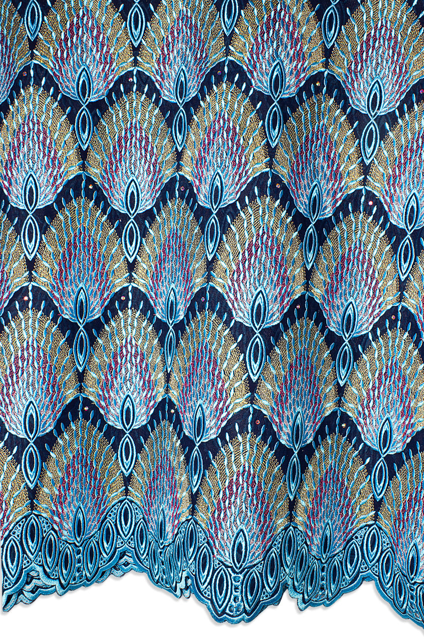 FSL734 - Stunning Fine Swiss Lace - Deep Blue, Sky Blue, Pink & Gold ...