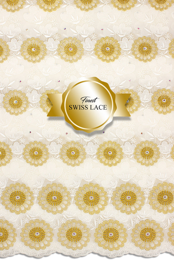 FSL627 - Stunning Fine Lace - White & Gold – Hilton Textiles - London