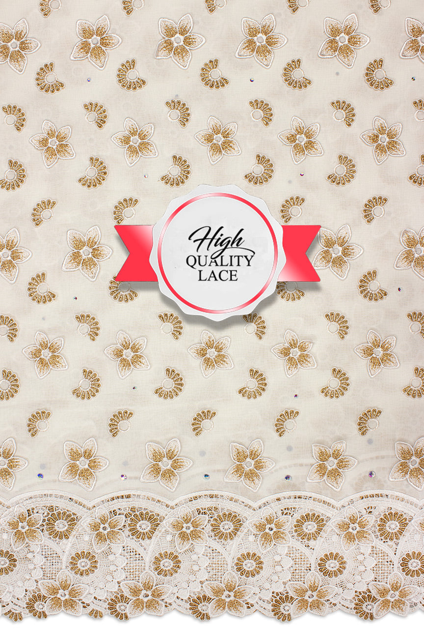 High Quality Lace - HQL1013 - White & Gold – Hilton Textiles - London