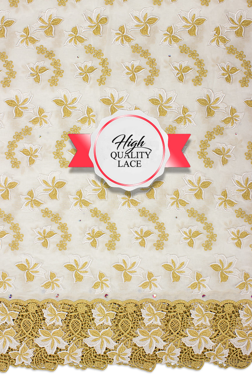 High Quality Lace - HQL1011 - White & Gold – Hilton Textiles - London