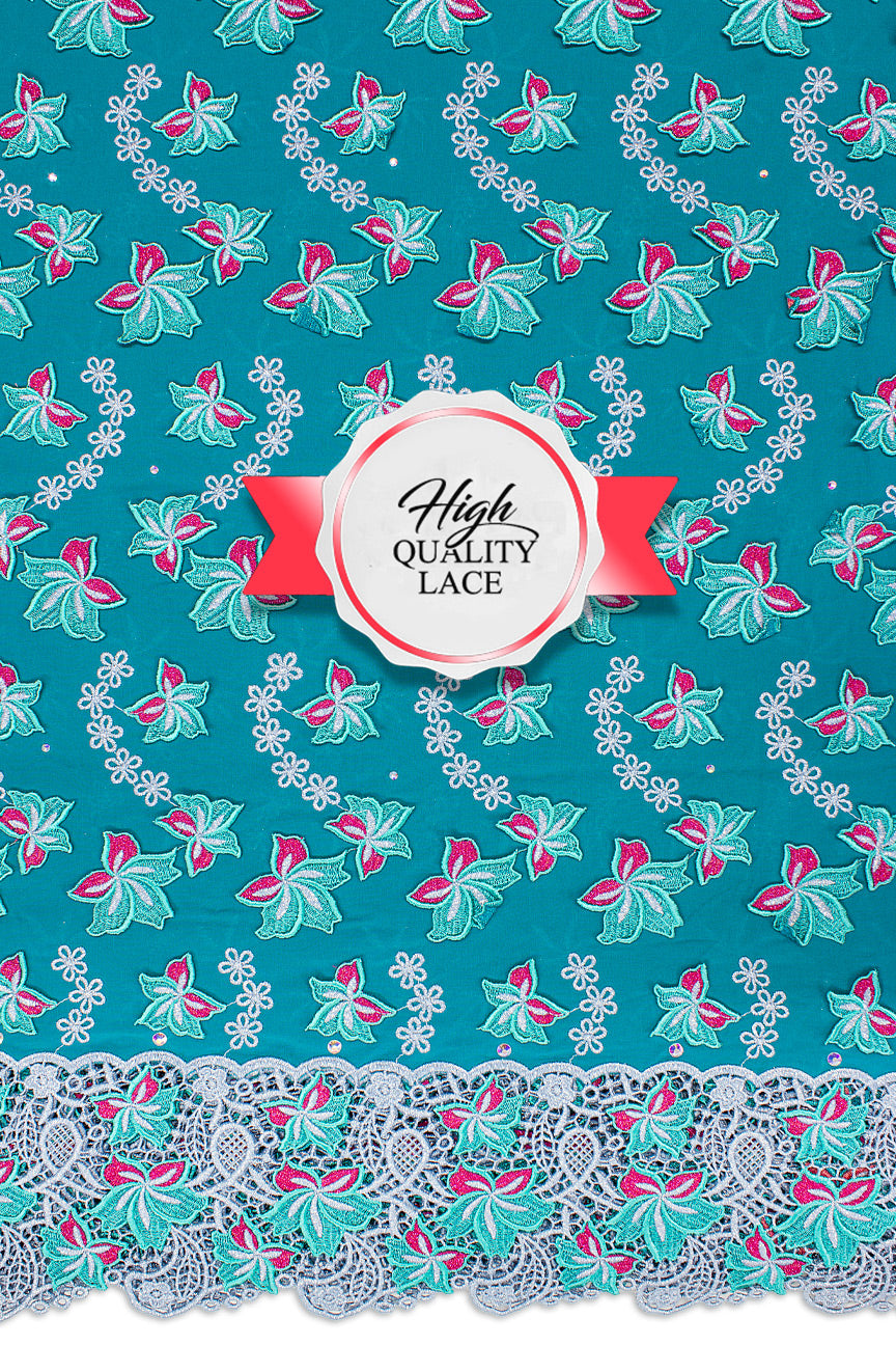 High Quality Lace - HQL1011 - Turquoise & Pink – Hilton Textiles - London