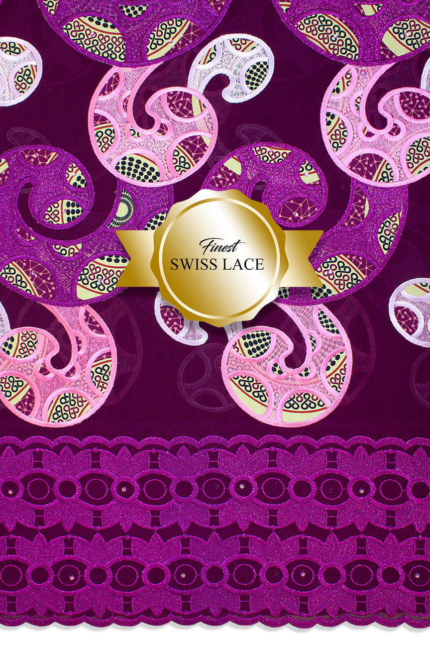 FSL683 - Stunning Fine Swiss Lace - Deep Purple, Pink, Lavender & Gold ...
