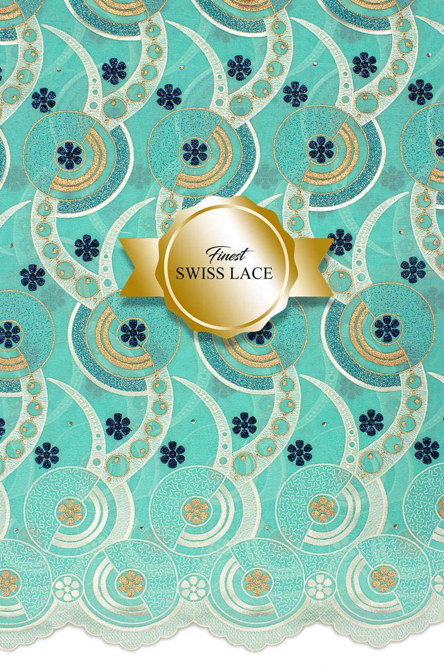 FSL699 - Stunning Fine Swiss Lace - Turquoise, Midnight Blue & Gold ...