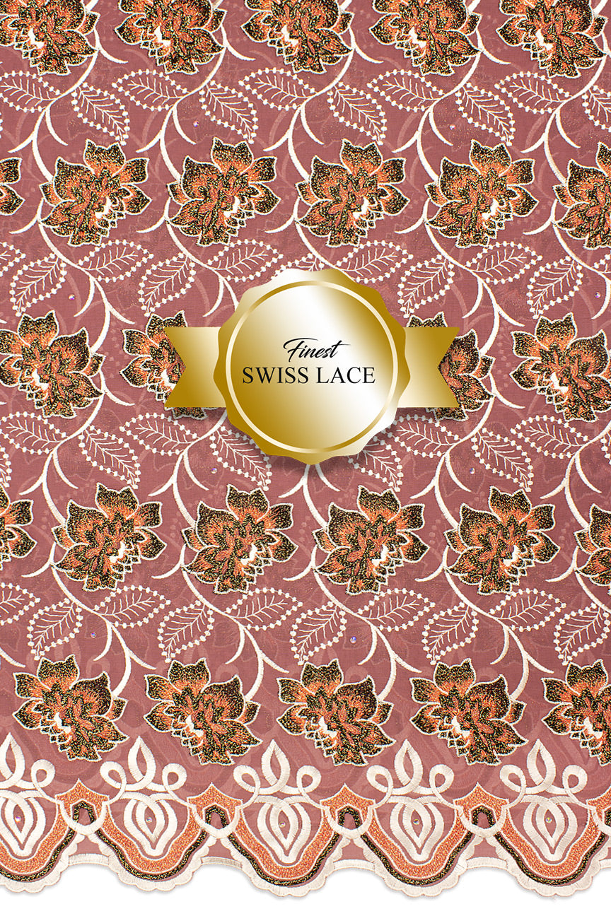 FSL701 - Stunning Fine Swiss Lace - Peach, Black & Gold – Hilton ...