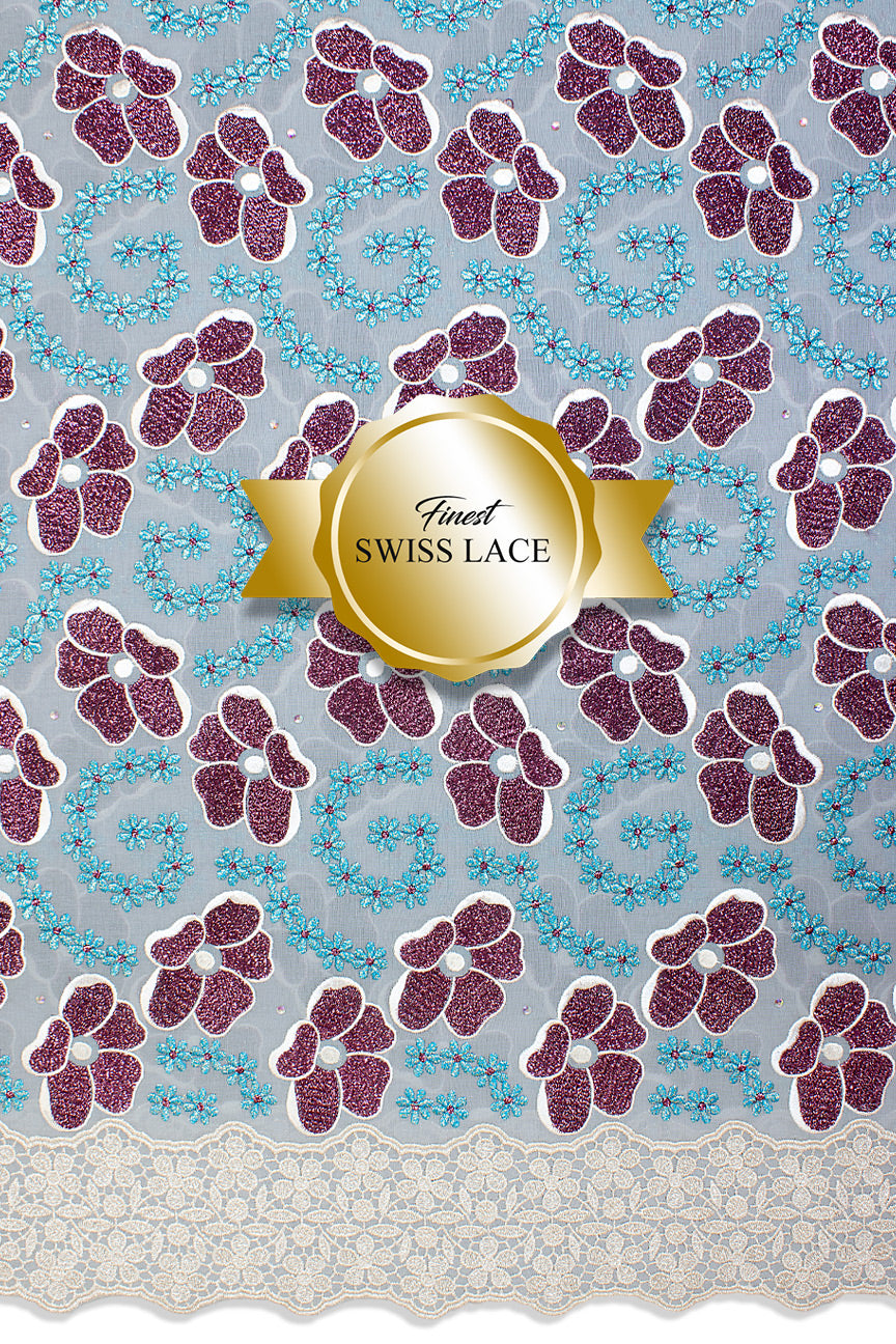 FSL680 - Stunning Fine Swiss Lace - Aqua & Deep Purple – Hilton ...