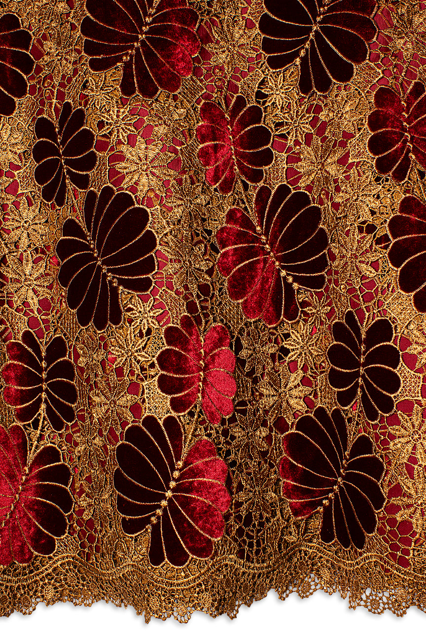 Velvet Lace in Royal Red & Gold - VVL001 – Hilton Textiles - London